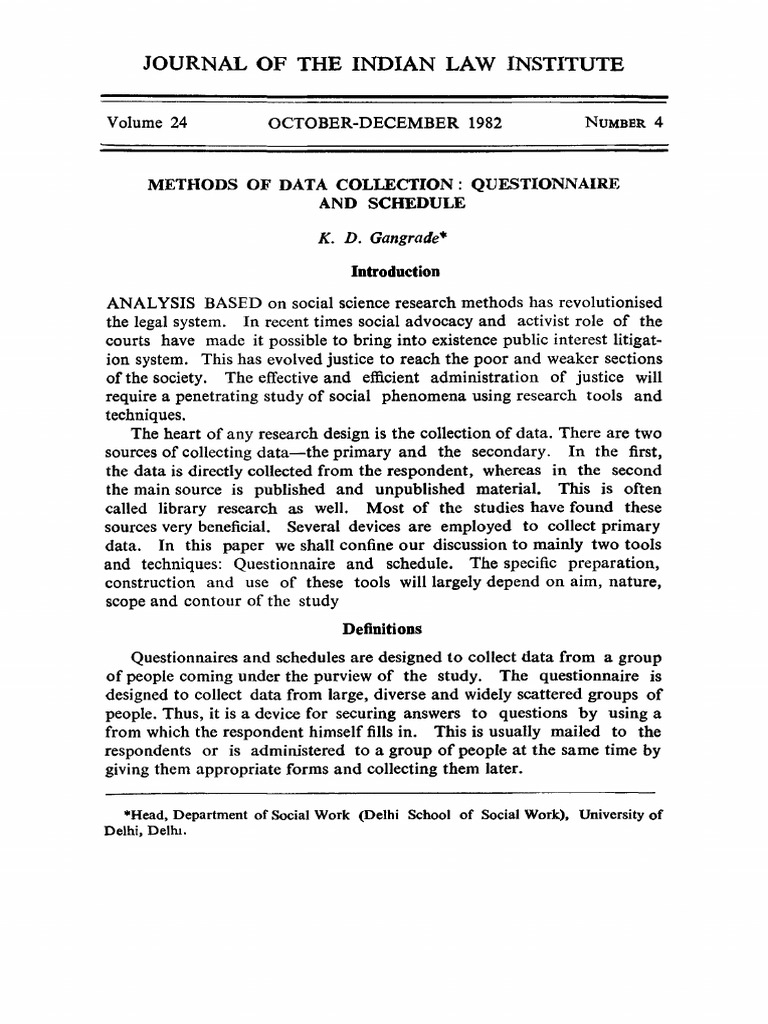 040 Methods of Data Collection Questionnaire and Schedule 713 722 | PDF ...