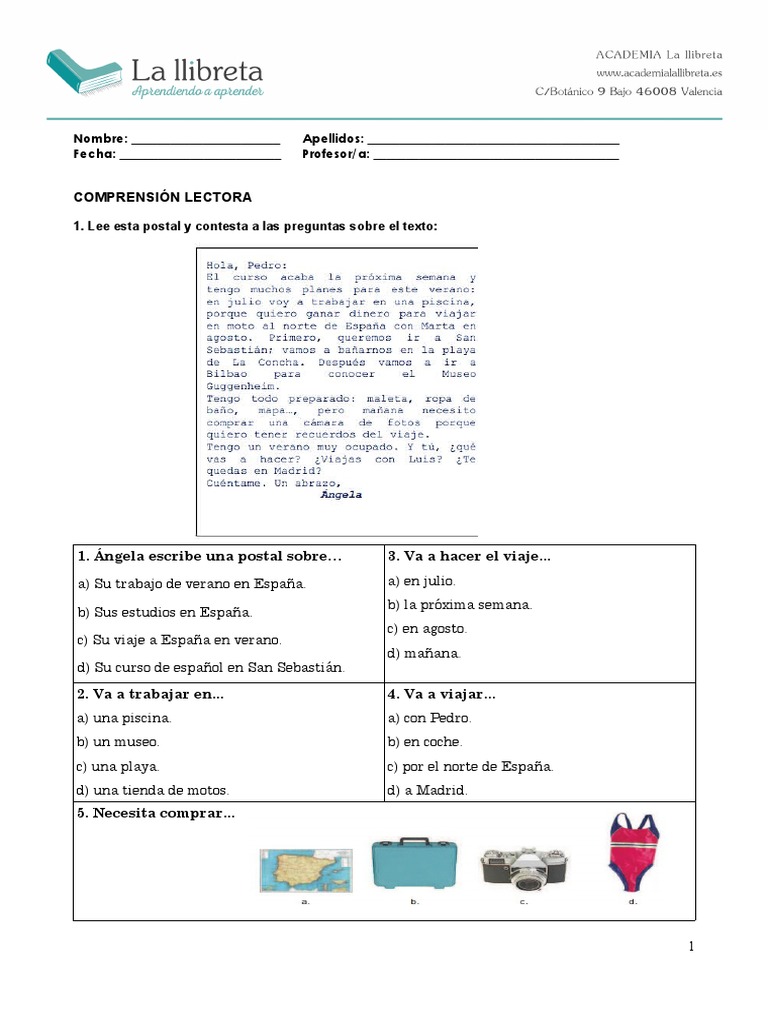 Examen A1: Comprensión y Ejercicios | PDF