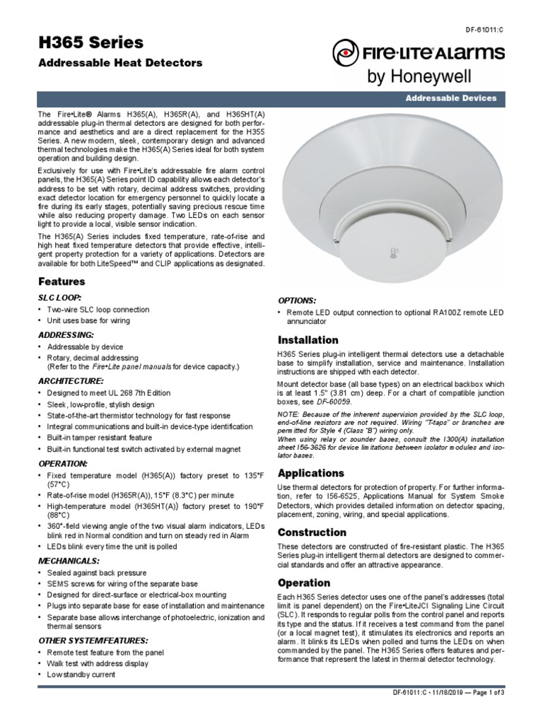 H365 Series: Addressable Heat Detectors | PDF | Frequency | Sensor