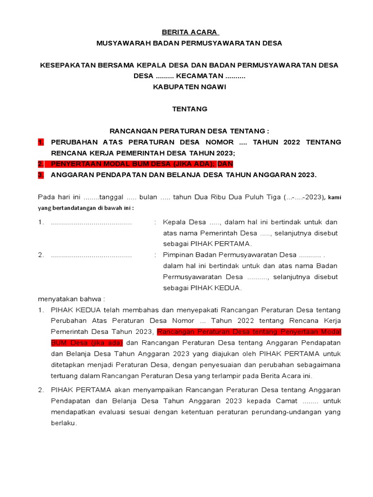 5c. Contoh BA Kesepakatan Ranperdes-1 | PDF