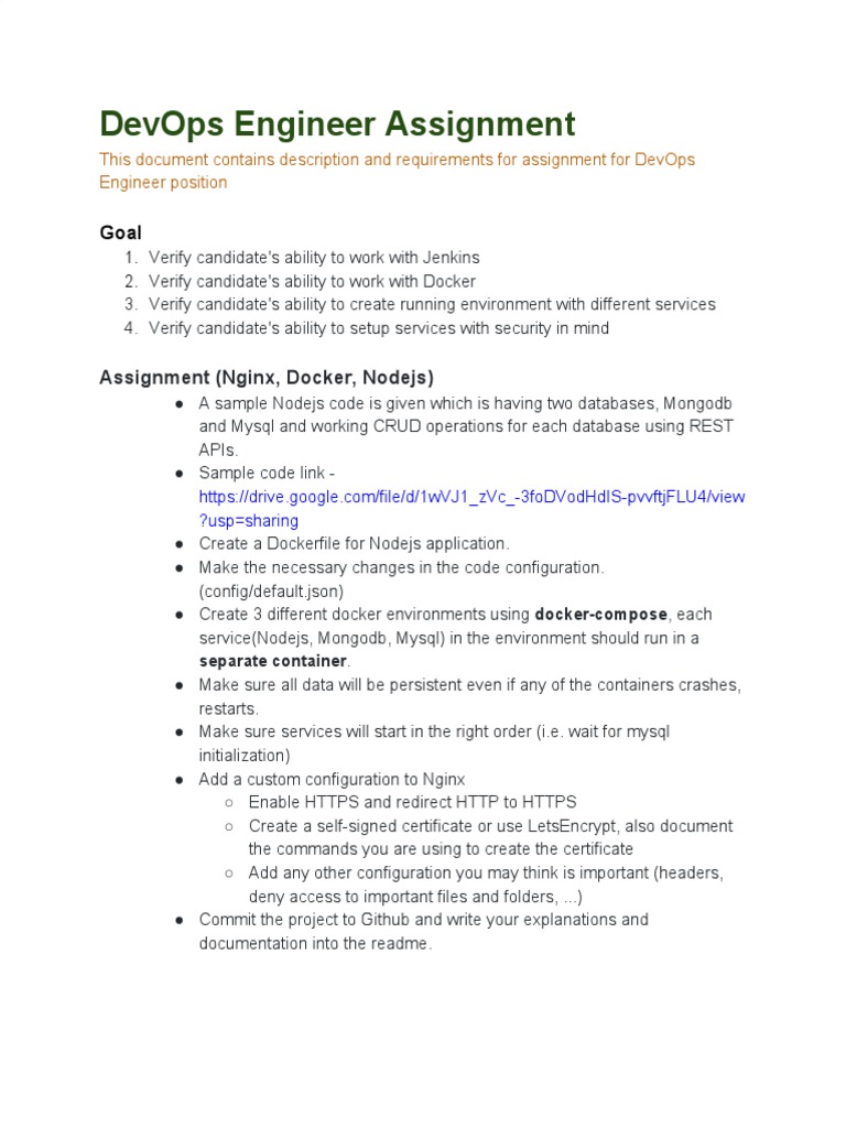 DevOps Assignment - Docker, Nodejs | PDF