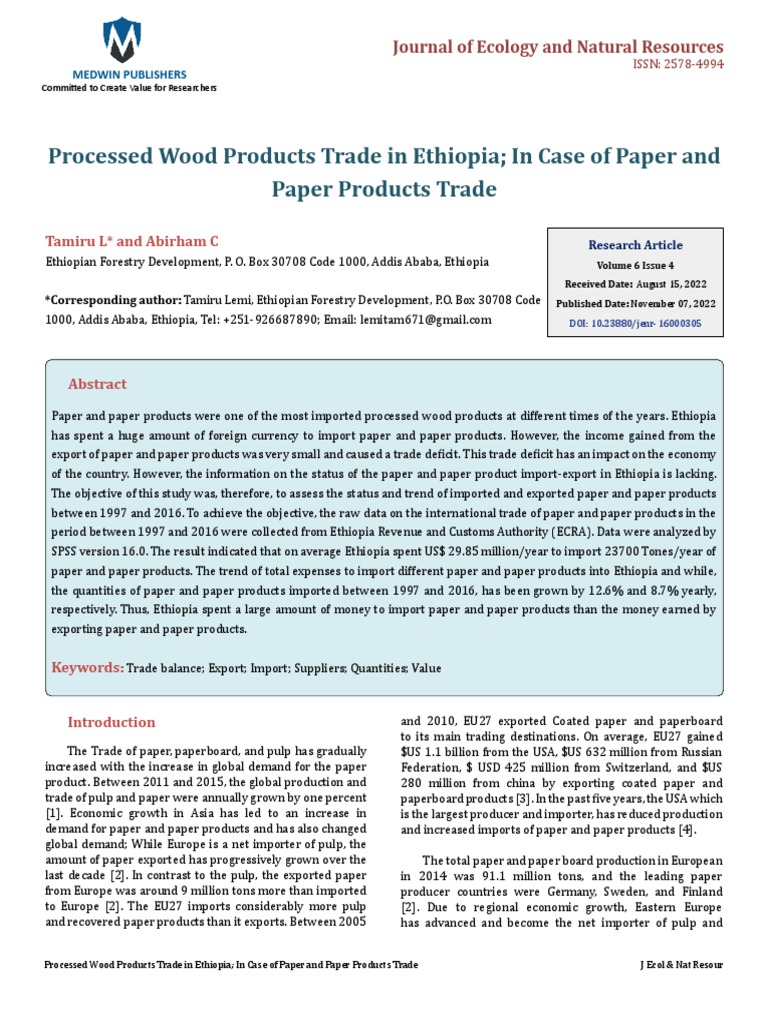 Processed Wood Products Trade in Ethiopia | PDF | Paper | Paperboard