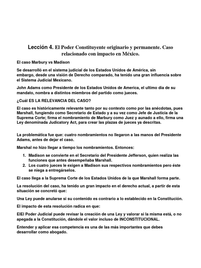 Lección 4. El Poder Constituyente originario y permanente. Caso ...