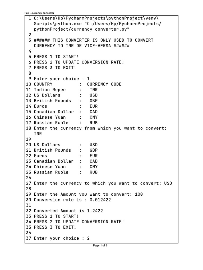 Python Currency Converter Output Pdf Pdf