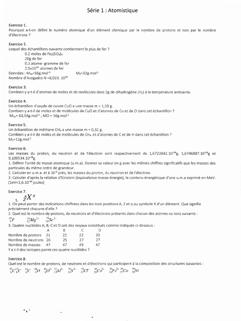 TD1 Atomistique PDF | PDF