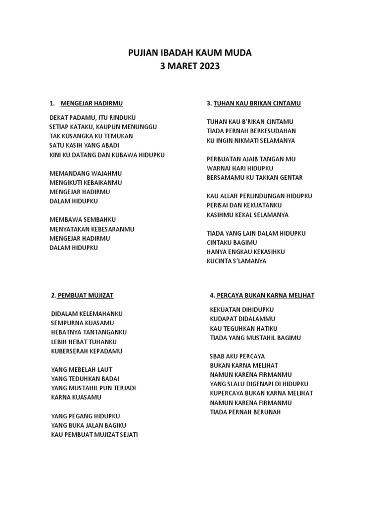 Pujian Ibadah Kaum Muda 3 Maret | PDF