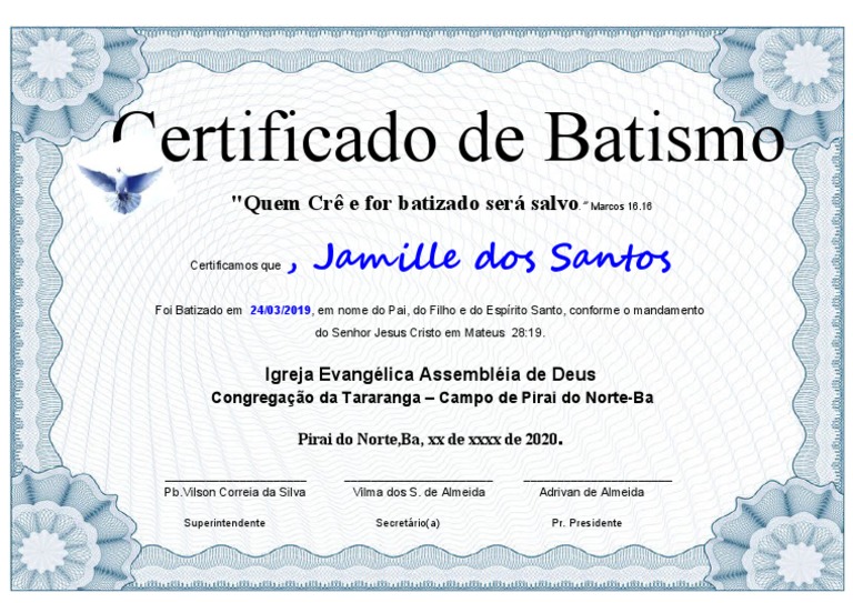 Certificado de Batismo Nas Aguas | PDF