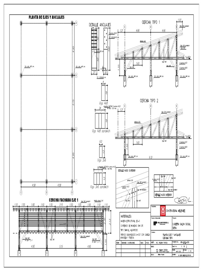 Planta de ejes y anclajes de la cercha de fachada del Eje 1 | PDF