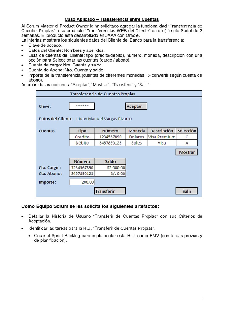 E1. Transferencia Entre Cuentas Propias | PDF | Scrum (desarrollo de software) | Business
