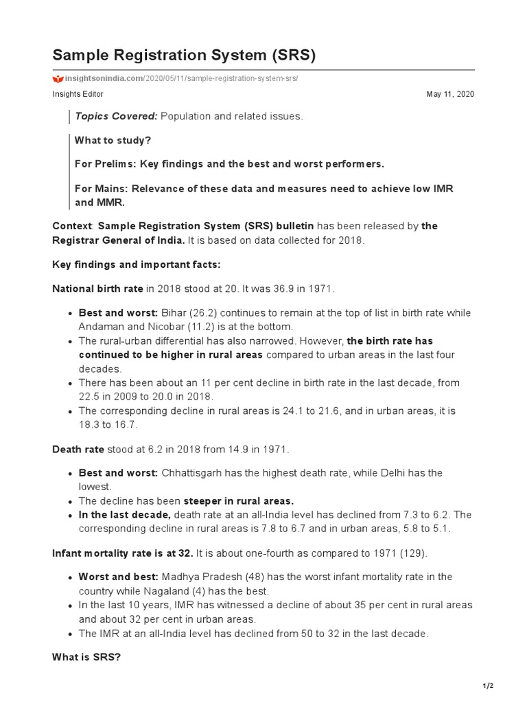 insightsonindia.com-Sample Registration System SRS | PDF | Infant ...