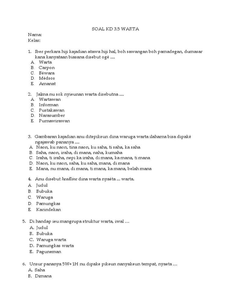 Soal KD 3.5 Warta | PDF