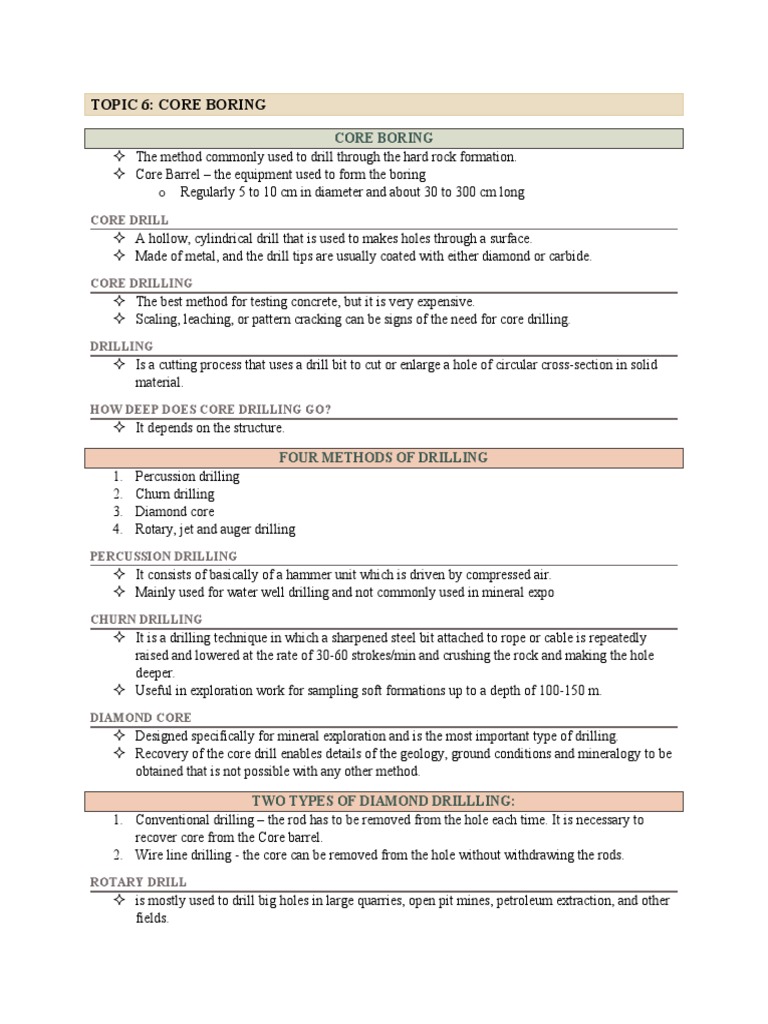 An In-Depth Look at Core Boring and Diamond Core Drilling Methods | PDF