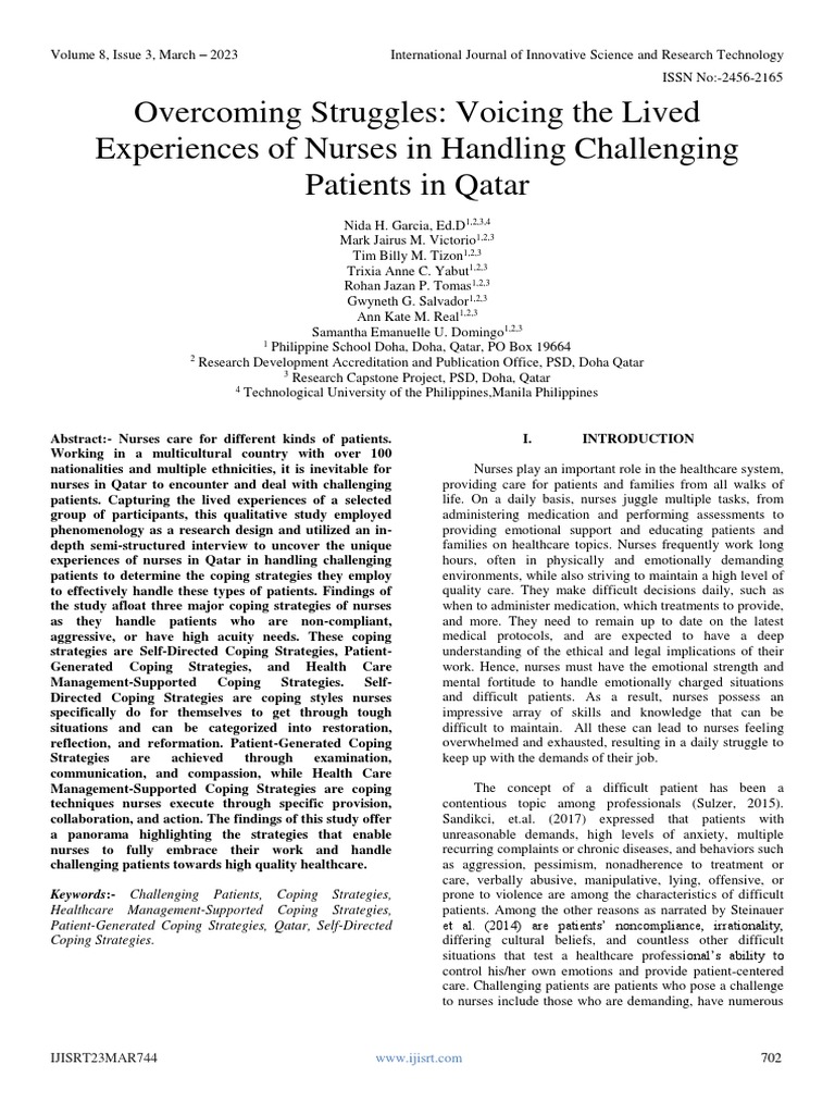 Overcoming Struggles Voicing The Lived Experiences of Nurses in ...
