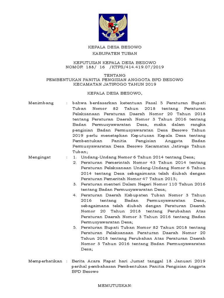 16.2019 SK Panitia Pengisian Angg BPD | PDF