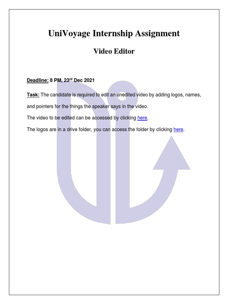 UniVoyage Internship Assignment - Video Editor | PDF