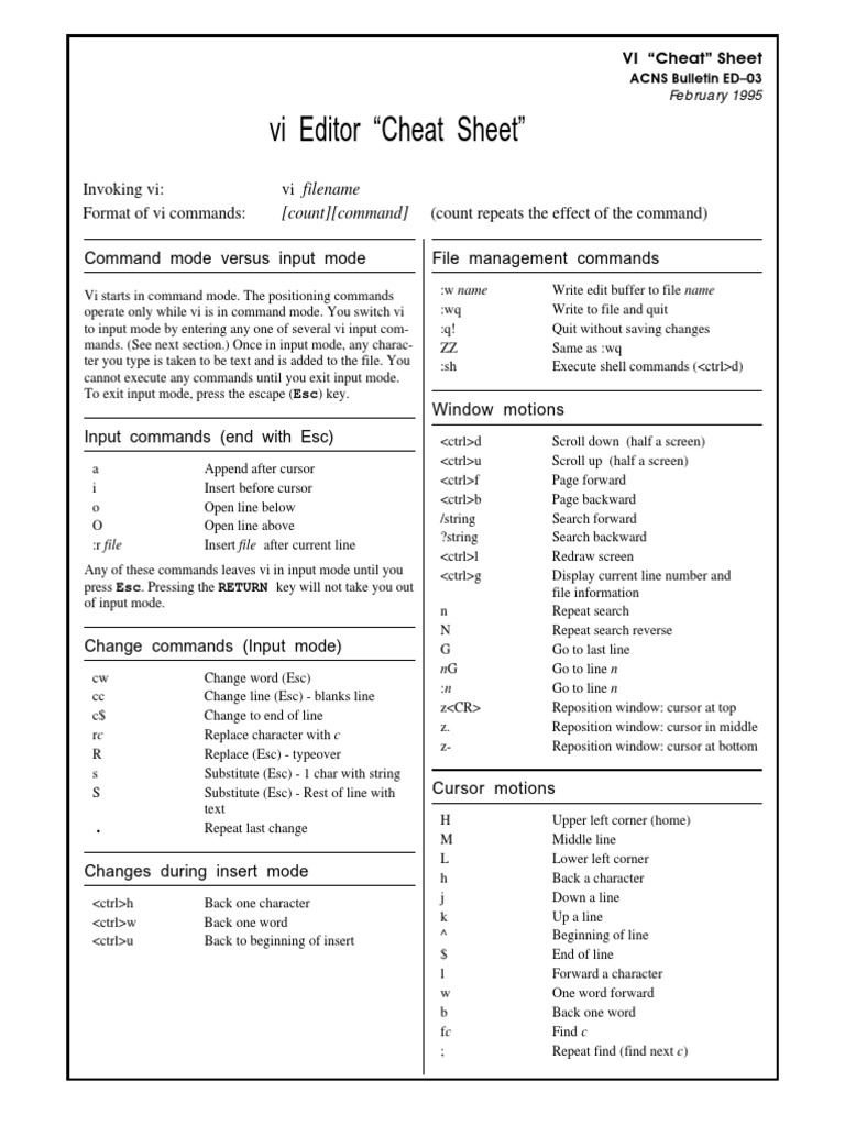 VI "Cheat | PDF | Cursor (User Interface) | Computer Engineering