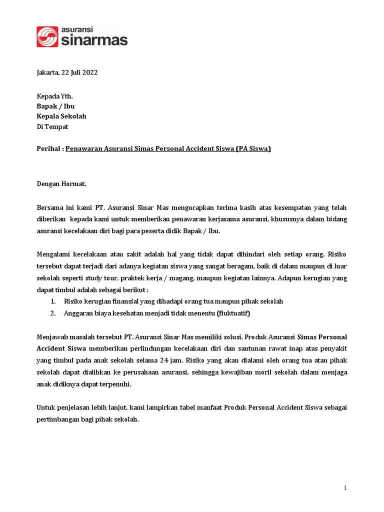 Proposal PA Siswa - PT. Asuransi Sinar Mas | PDF
