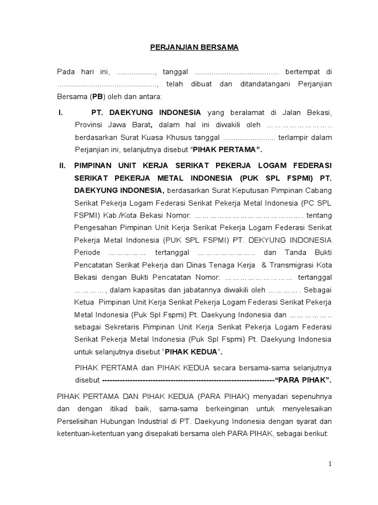 Perjanjian Kerja PT Daekyung Indonesia | PDF