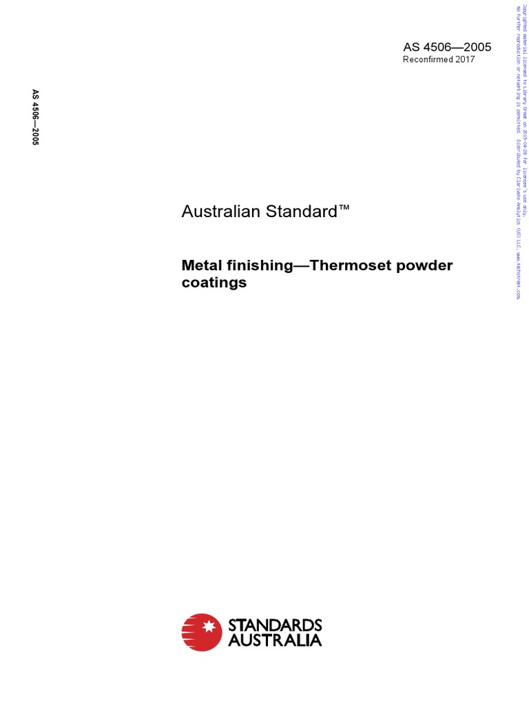 Australian Standard: Metal Finishing-Thermoset Powder Coatings | PDF ...