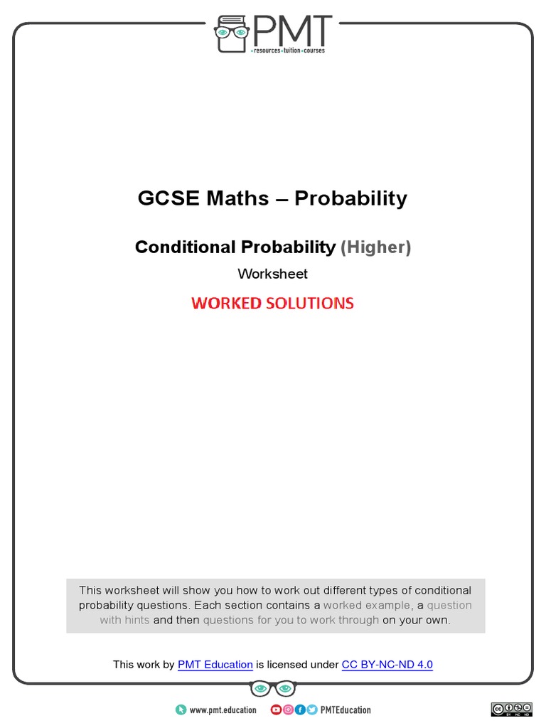 GCSE Maths Conditional Probability Worksheet | PDF | Pet | Worksheet