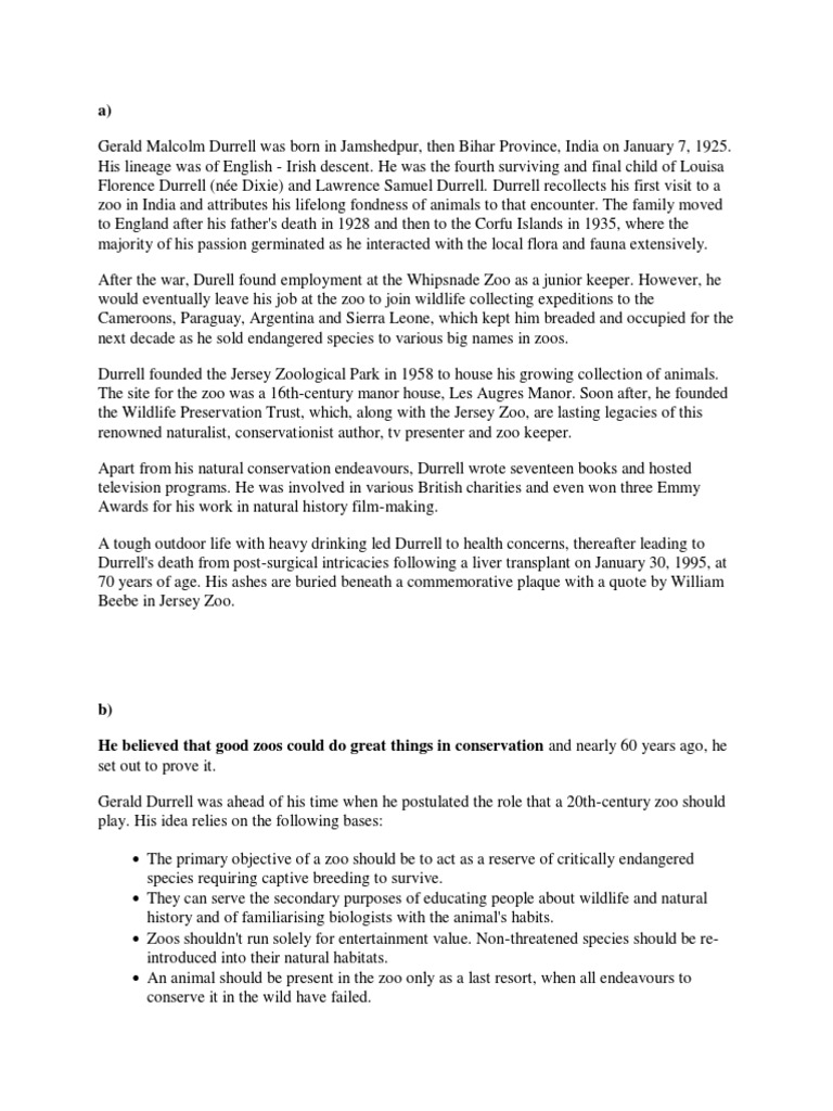 Essay On Gerald Durell | PDF | Rhinoceros | Zoo