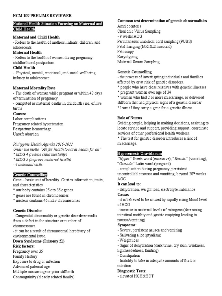 NCM 109 Prelims Reviewer | PDF | Pregnancy | Uterus