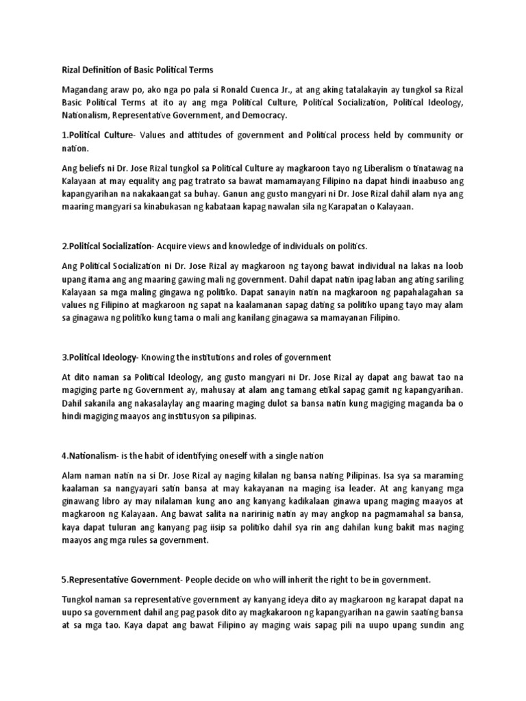 Rizal Definition of Basic Political Termzza | PDF