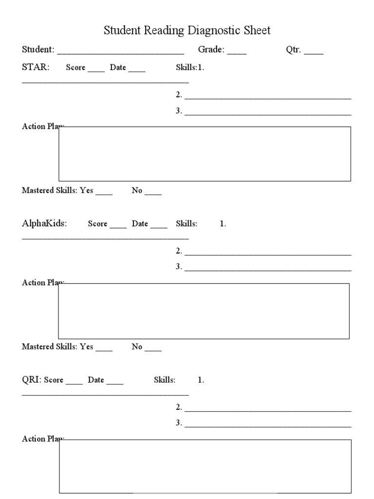 Student Reading Assessment Sheet | PDF