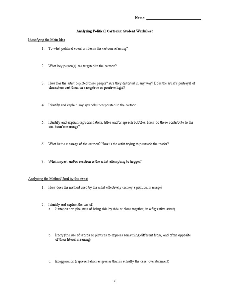 Political Cartoon Analysis Worksheet | PDF