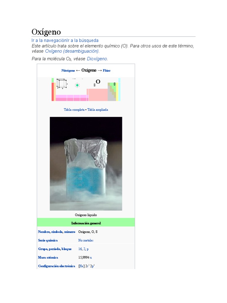 Oxigeno | PDF | Oxígeno | Química