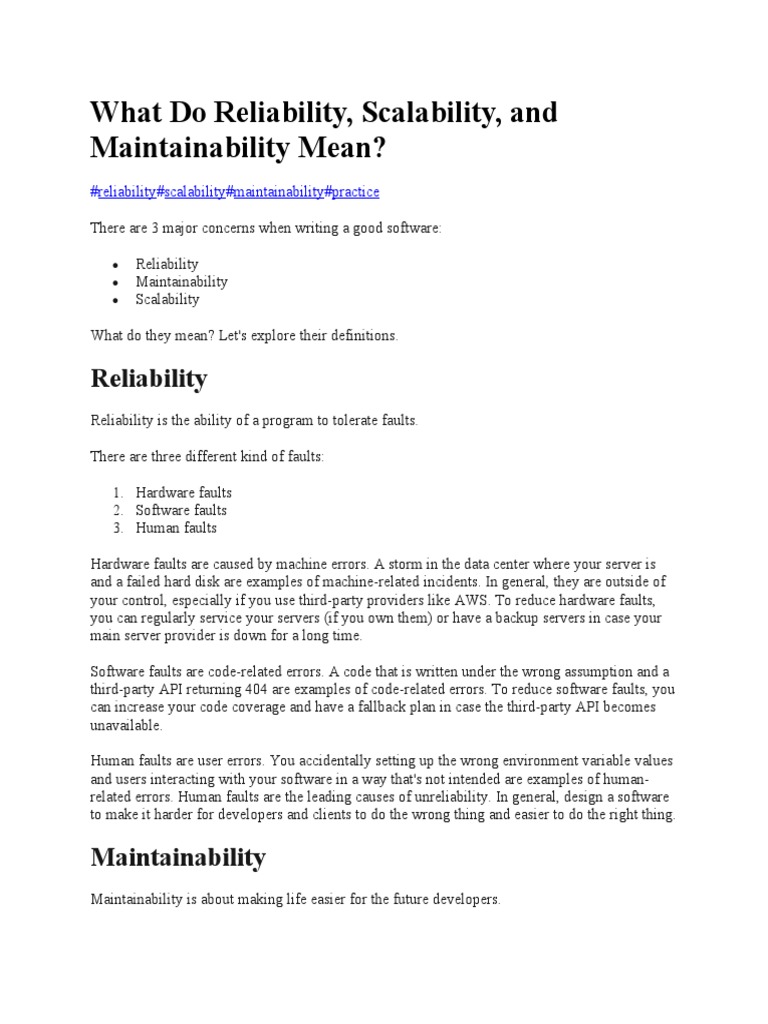 What Do Reliability, Scalability and Maintainability Mean | PDF | Scalability | Reliability ...