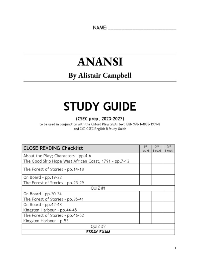 Anansi Study Guide for CSEC Students | PDF | Poetry | Plot (Narrative)