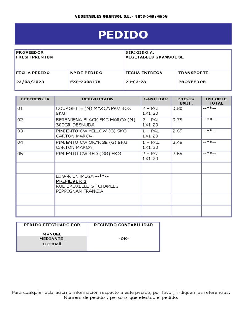 PT017V2 Form Pedido | PDF