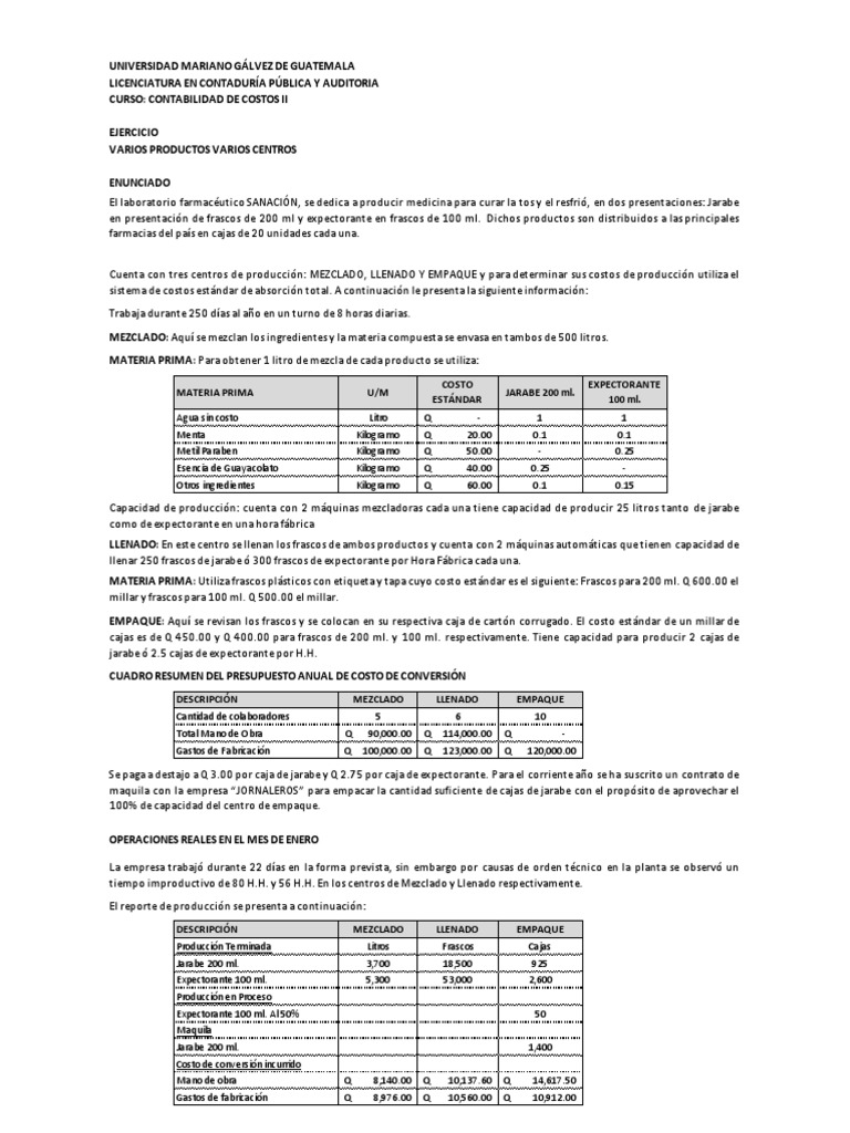 Ejercicio. Varios Productos Varios Centros | PDF
