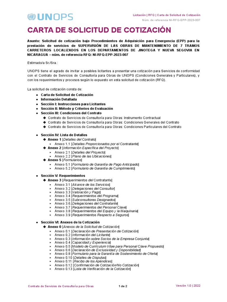 01 Carta de Solicitud de Cotización NI-RFQ-EPP-2023-007 | PDF | Derecho privado | Derecho ...