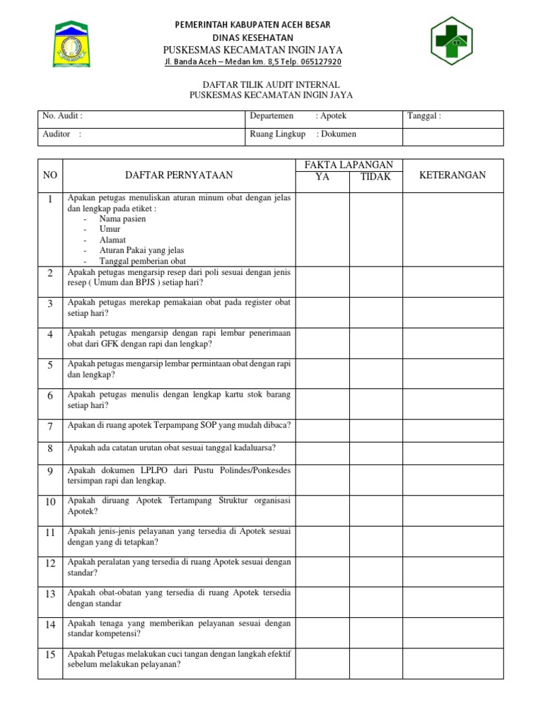 Daftar Tilik Audit Internal PDF | PDF | Pengembangan Diri | Kesehatan ...