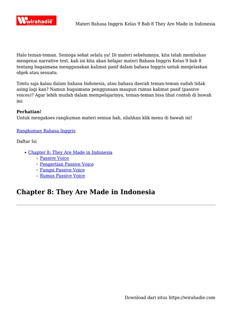 Materi Bahasa Inggris Kelas 9 Bab 8 They Are Made in Indonesia | PDF