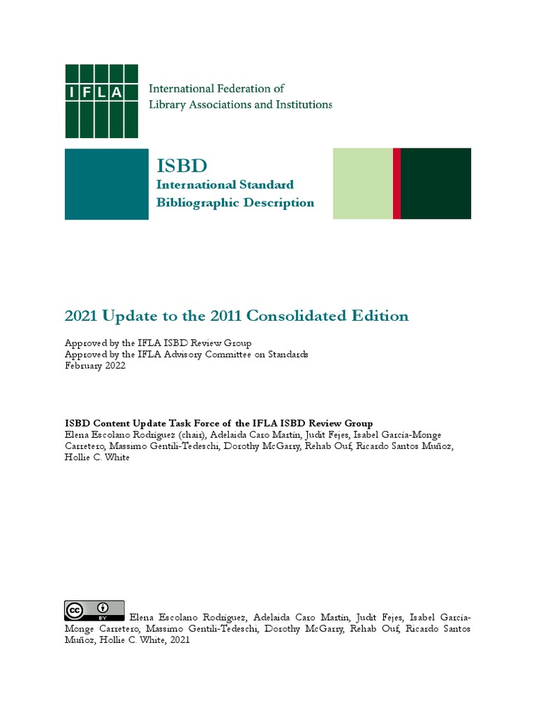 ISBD - Update 2021 To Consolidated Ed 2011 | PDF | Bibliography ...