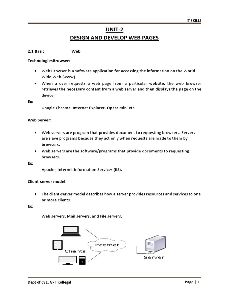 IT Skills Unit 2 Notes | PDF | Html Element | World Wide Web