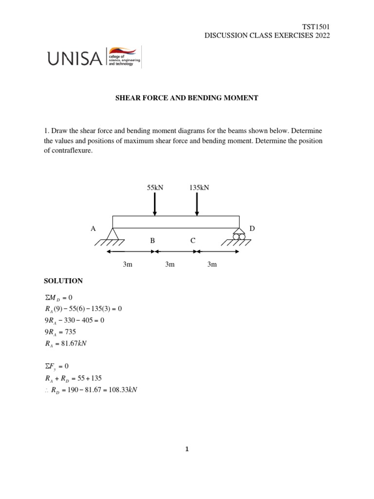 Shear Force and Bending Moment Exercises 2022 S2 | PDF