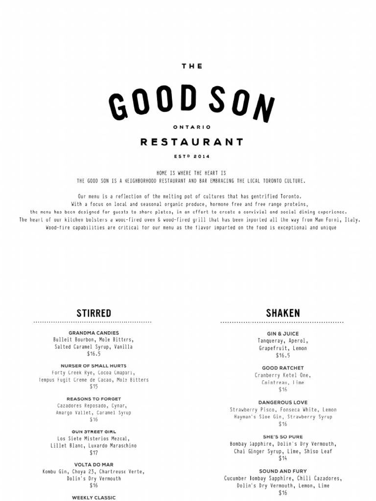 Goodson Food Drink Menu Queen | PDF