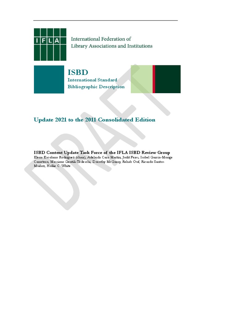 ISBD - Update 2021 To Consolidated Ed 2011 DRAFT 2 | PDF | Bibliography ...