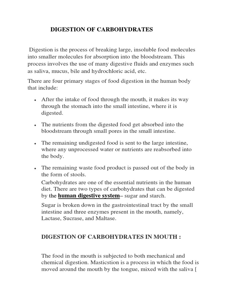 Carbohydrate Digestion Overview | PDF | Digestion | Hydrolysis