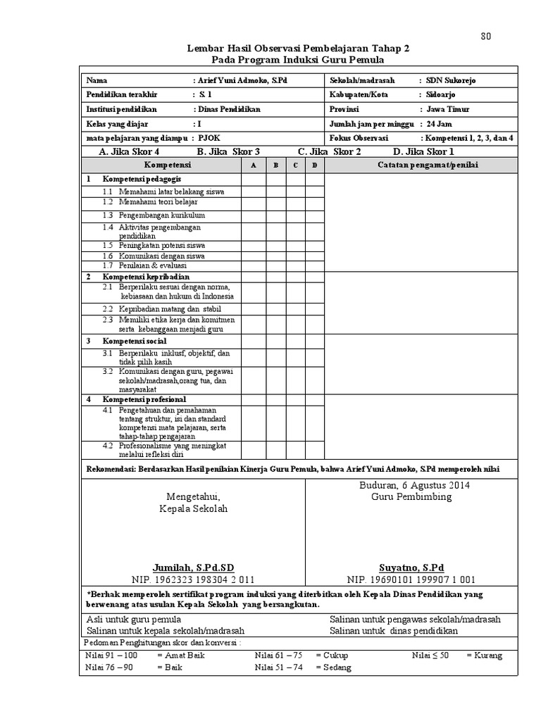 4.lembar Hasil Observasi Tahap 1, BI-1 | PDF | Karier & Perkembangan