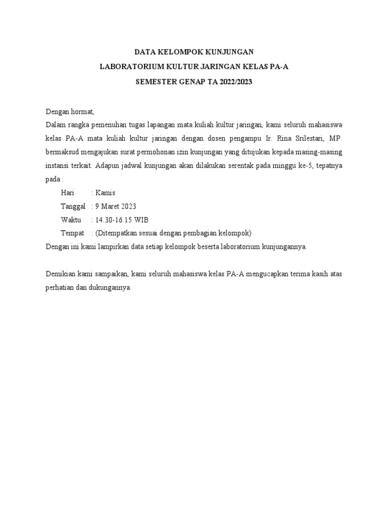 Paa - Kuljar - Kunjungan Lab - 2023 | PDF