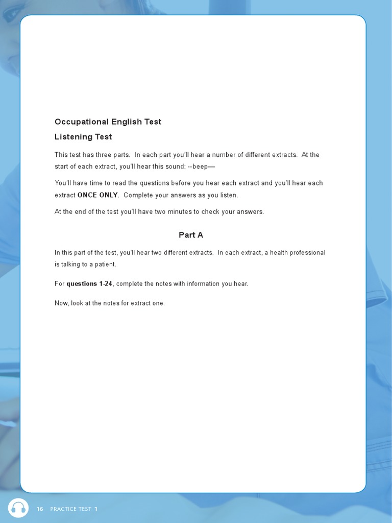 OET Listening Test Practice Guide | PDF | Patient | Physical Therapy