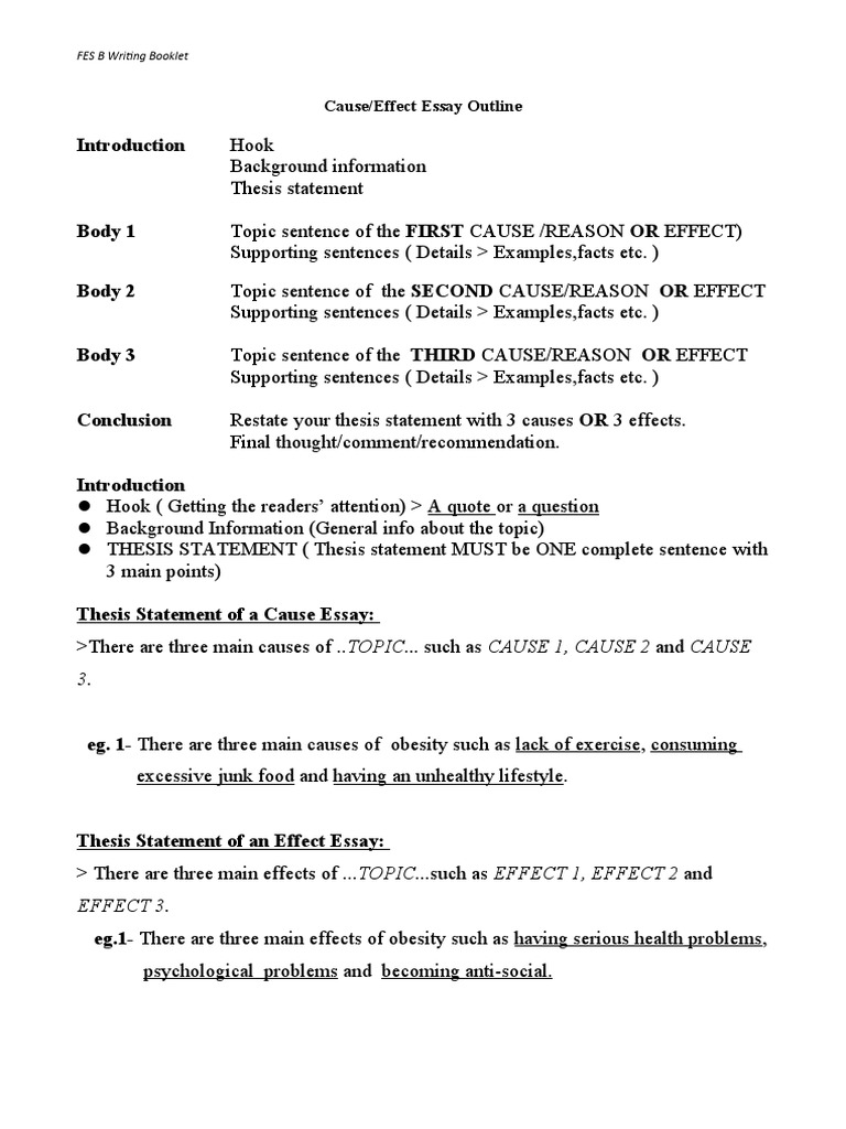 Cause & Effect & Argumentative Essay Outline | PDF | Essays | Reason