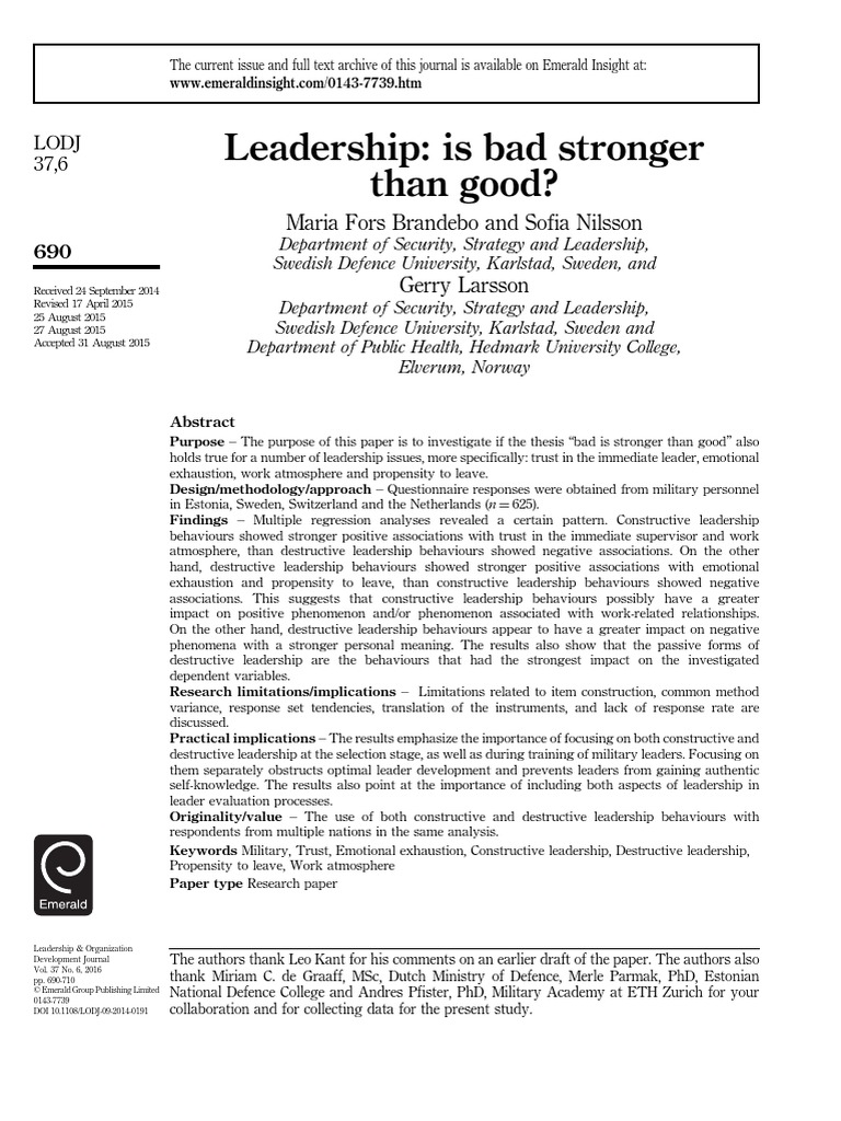Is Bad Stronger Than Good? | PDF | Leadership | Dependent And ...