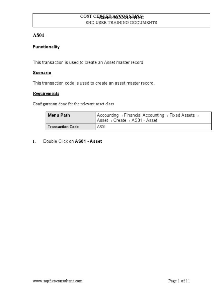 As01 Create Asset Master Record Pdf Business Software 1914