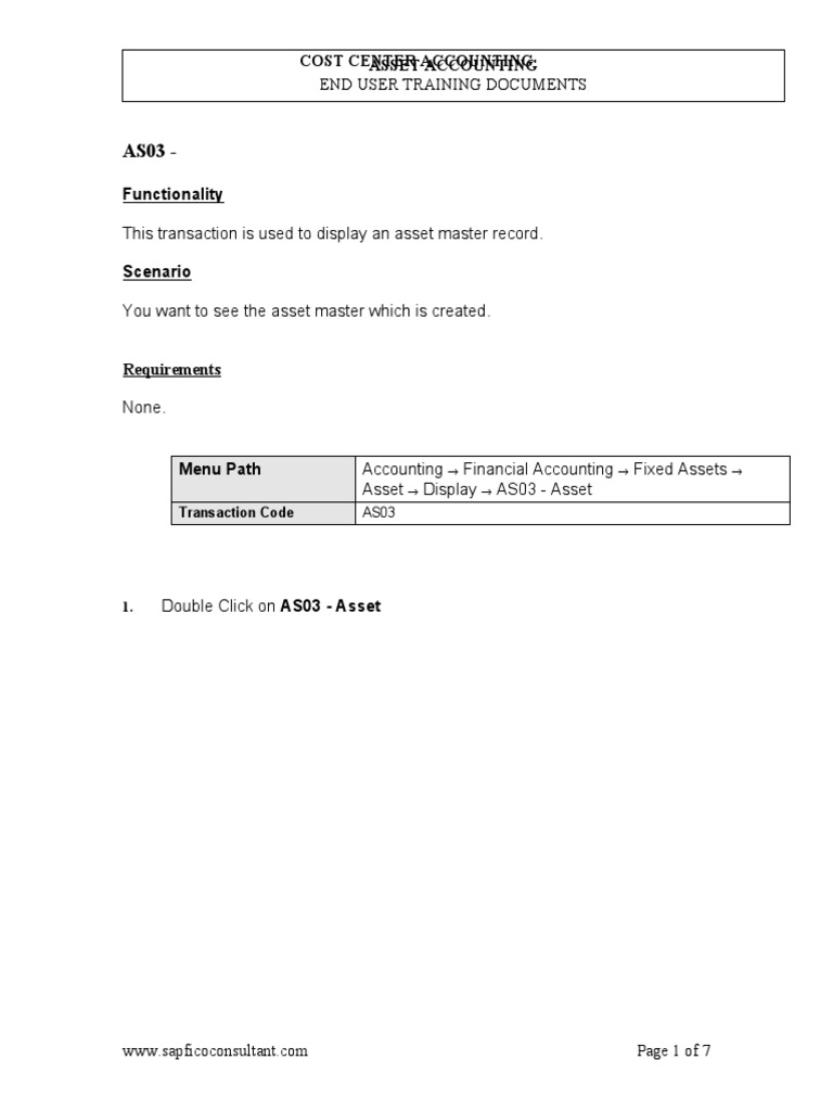 AS03 Display Asset Master | PDF | Depreciation | Accounting
